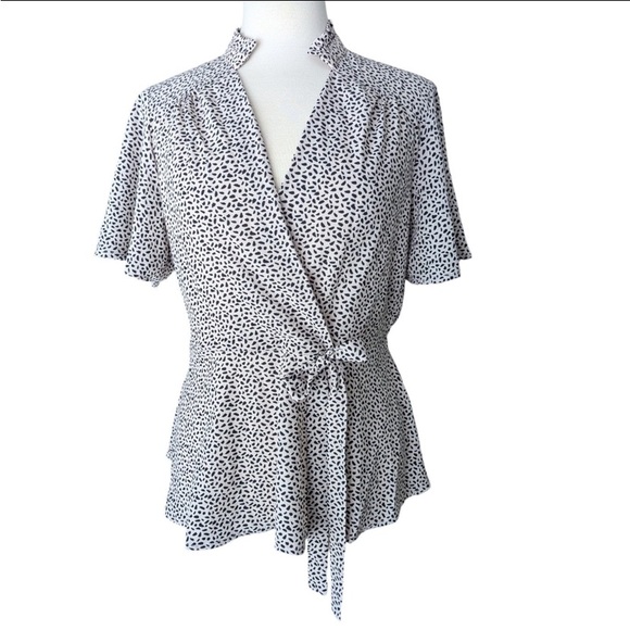 Monteau | Tops | Monteau Los Angeles Faux Wrap Blouse Black Tan Short ...